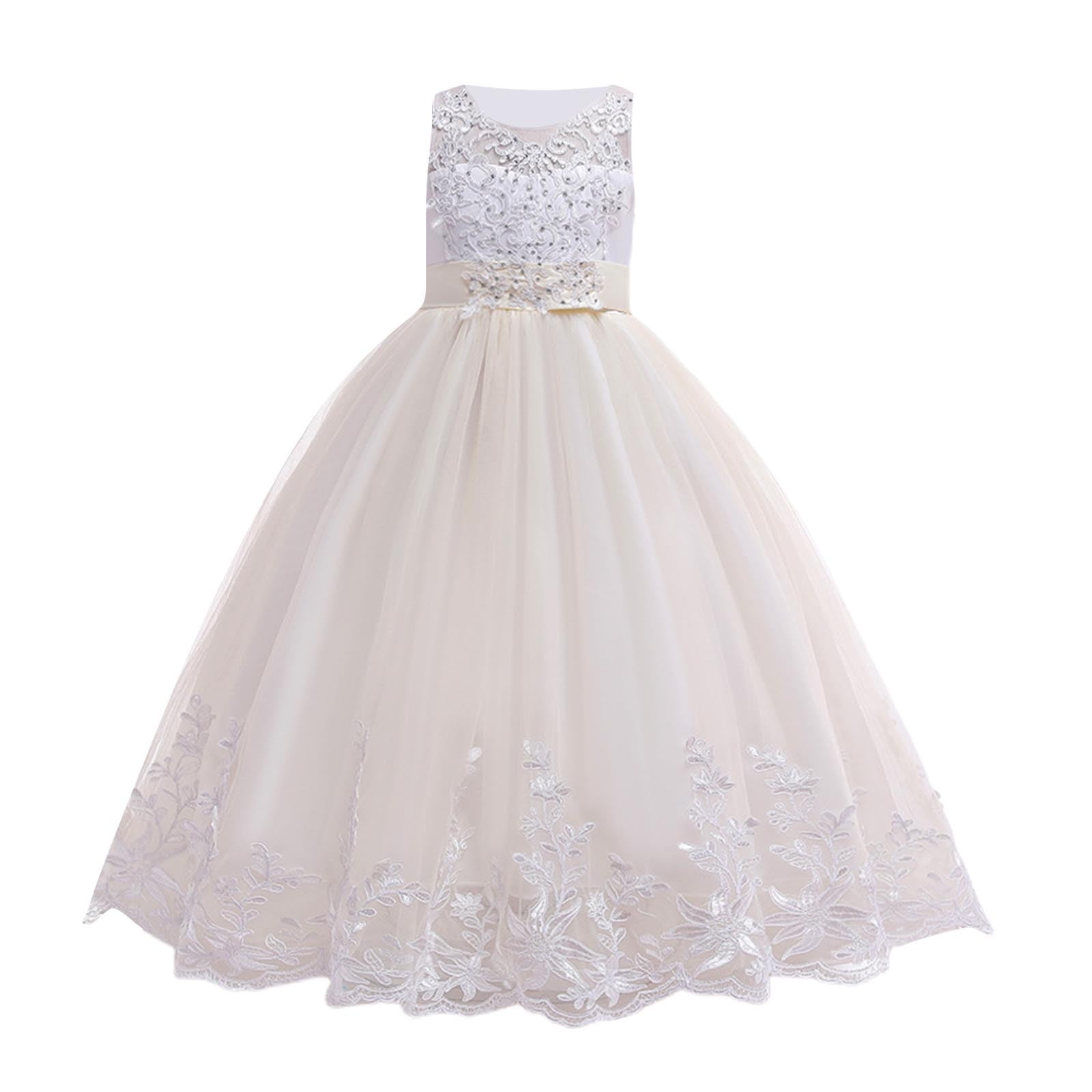 Girl Sequin Dress for Kids Embroidery Wedding Pageant Party Long Gown Bow-Knot Princess Birthday ...