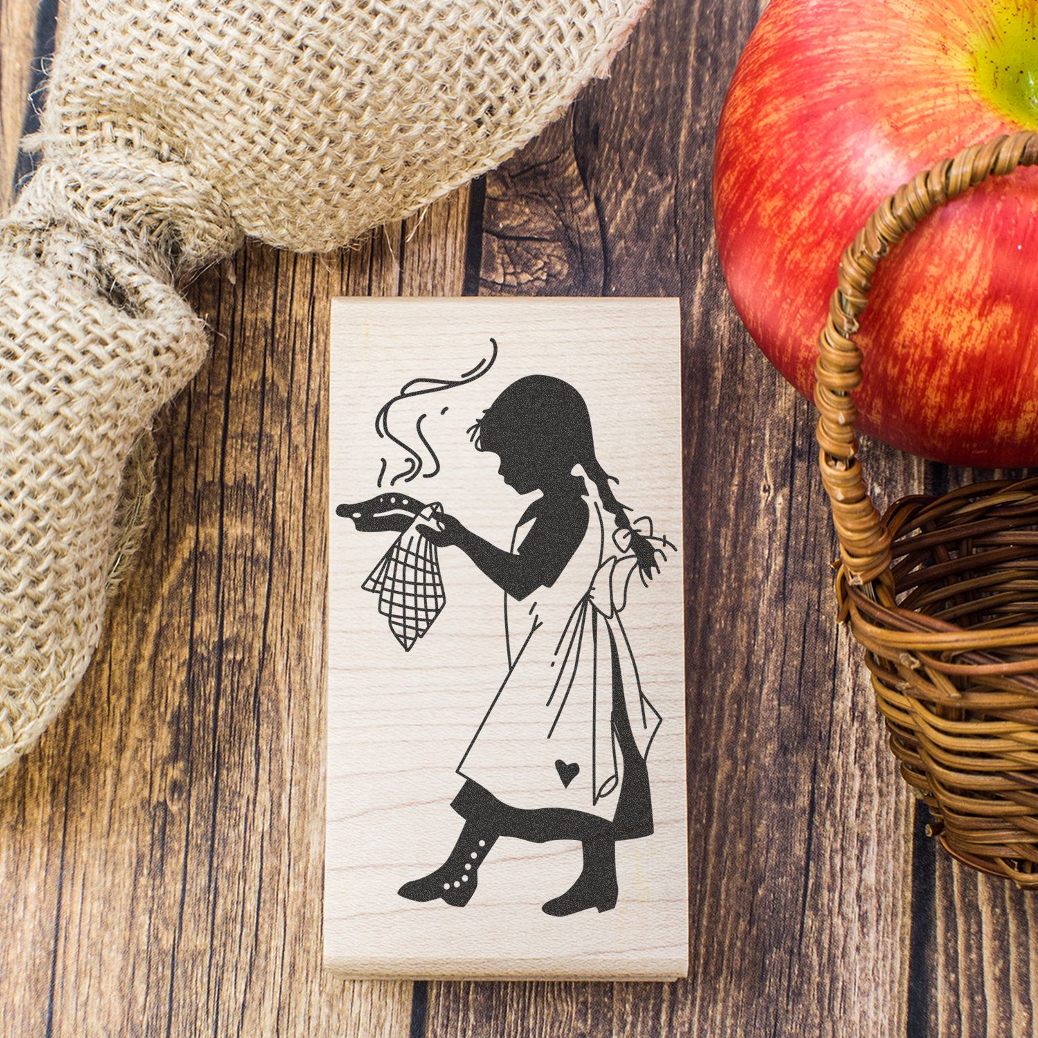 Girl Serving Pie Art Rubber Stamp, Laser Engraved Craft Stamp on Wood ...