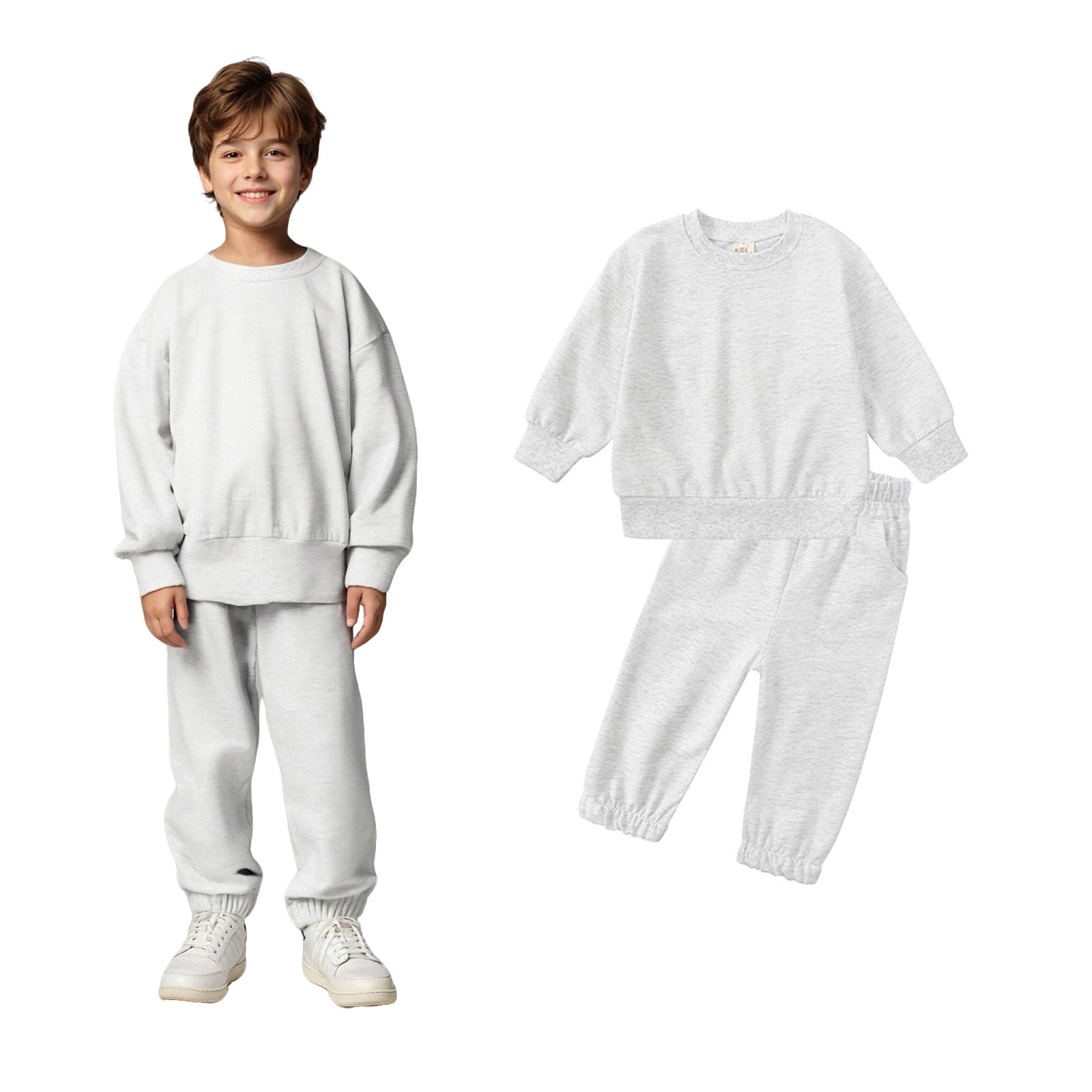 Girl Sets Long Sleeve Crewneck Grey Casual Sweatsuits Pullover and ...