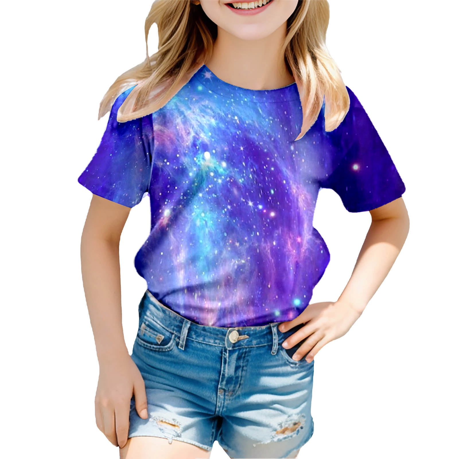 Girl Shirts Size 7-8 Short Sleeve 3d Galaxy Print Graphic Funny ...