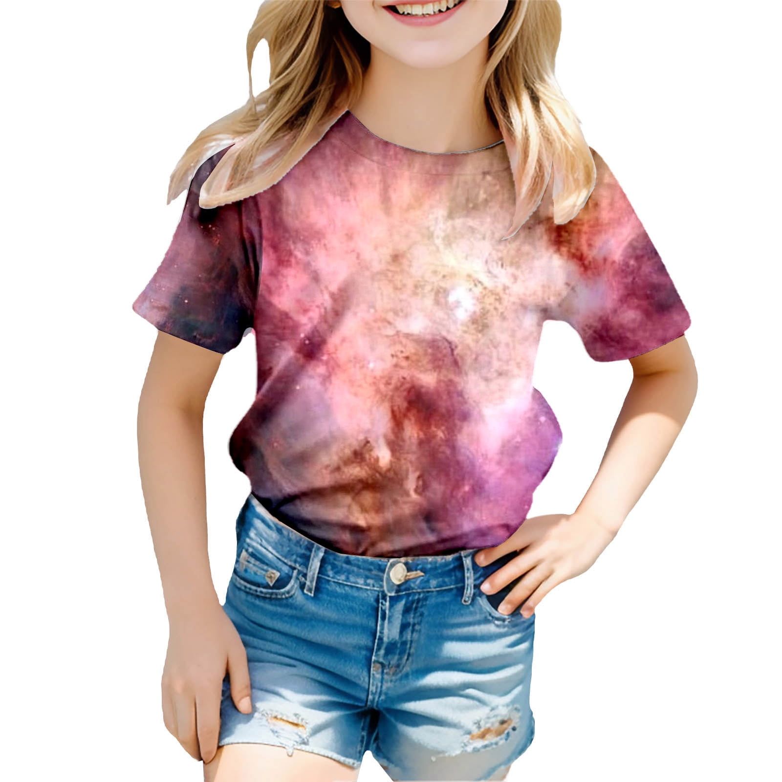 Girl Shirts Size 7-8 Short Sleeve 3d Galaxy Print Graphic Funny ...