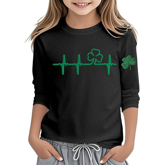 Girl Shirts St. Patrick'S Day Kids 3/4 Sleeve Crew Neck Shamrock Print ...