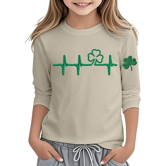 Girl Shirts St. Patrick'S Day Kids 3/4 Sleeve Crew Neck Shamrock Print ...