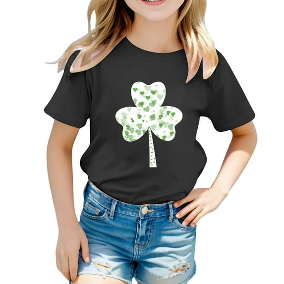 Girl Shirts St. Patrick'S Day Kids Short Sleeve Crew Neck Shamrock ...