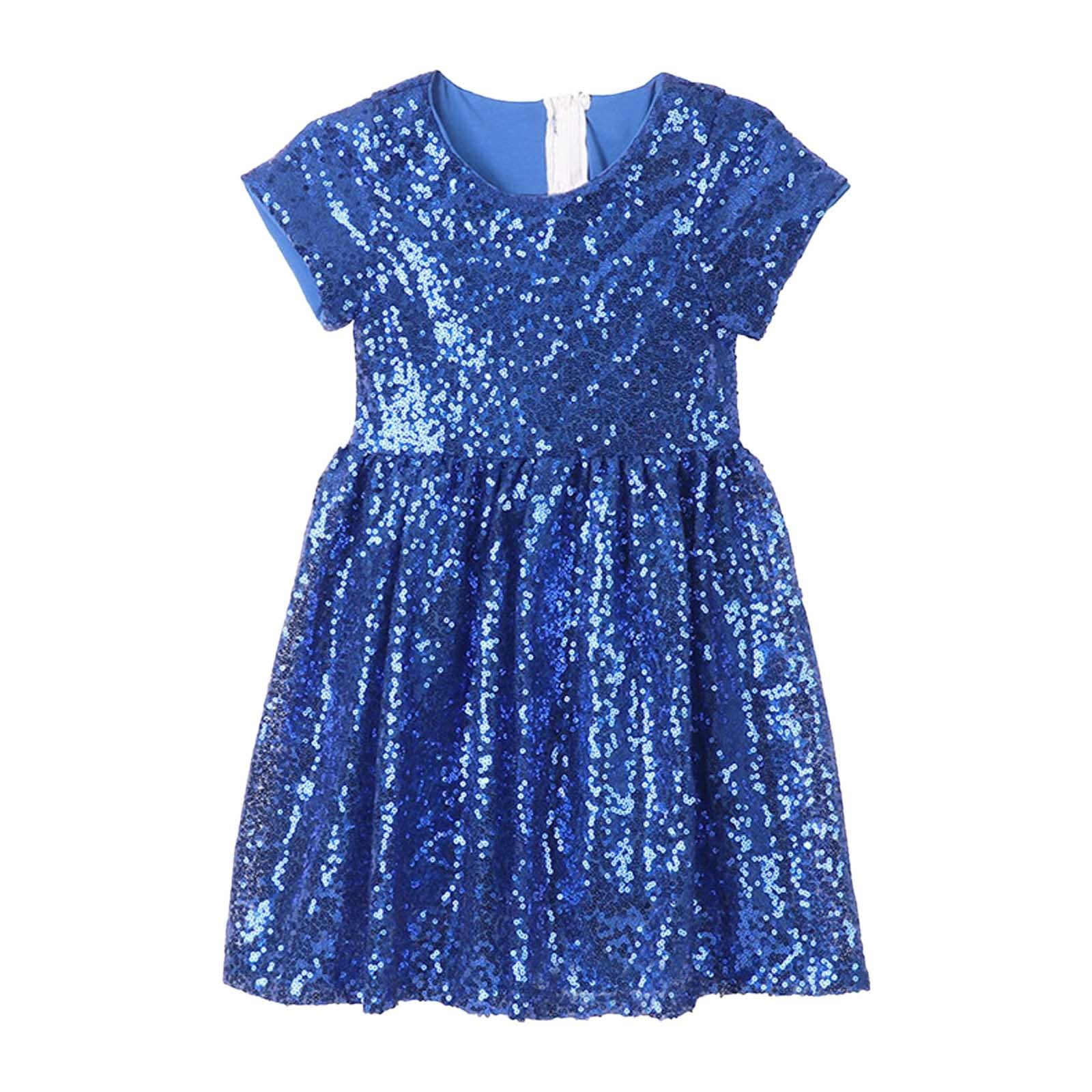 Girl Short Sleeve Dress Toddlers Sequin Kids Party Bridesmaid Wedding ...