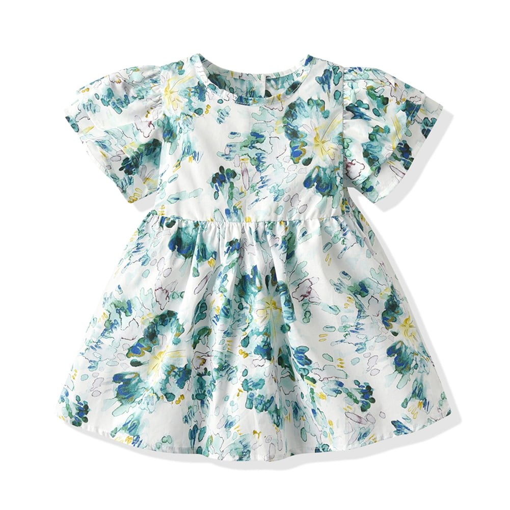 Girl Short-Sleeved Dresses Floral Print Skirt Big Sister Little Bro ...