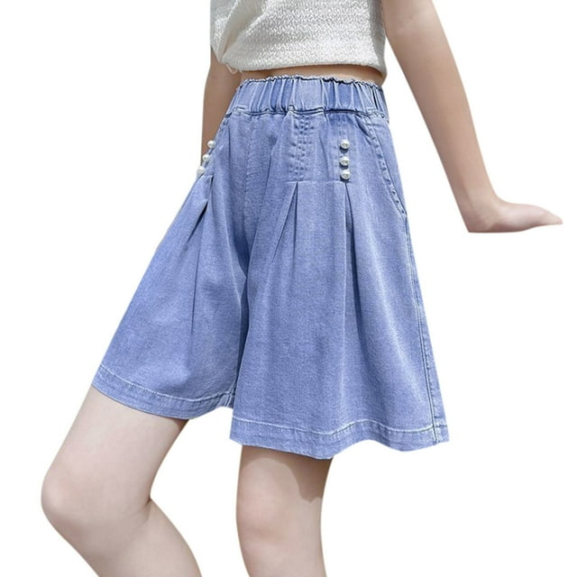 Girl Shorts Kids Summer Denim Elastic Waistband Jeans Shorts for Girls ...