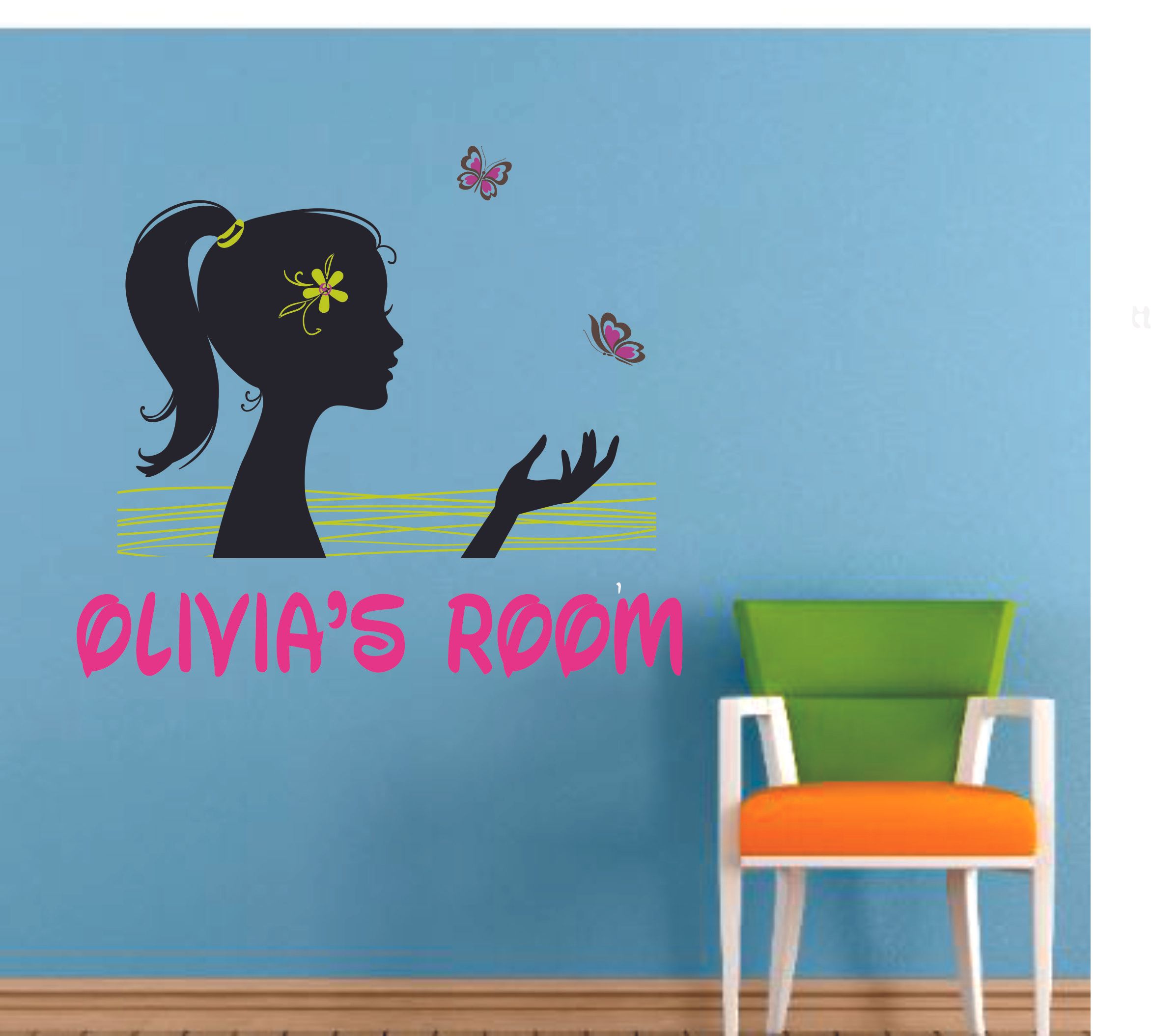 Girl Silhouette Butterfly Cartoon Customized Wall Decal - Custom Vinyl ...