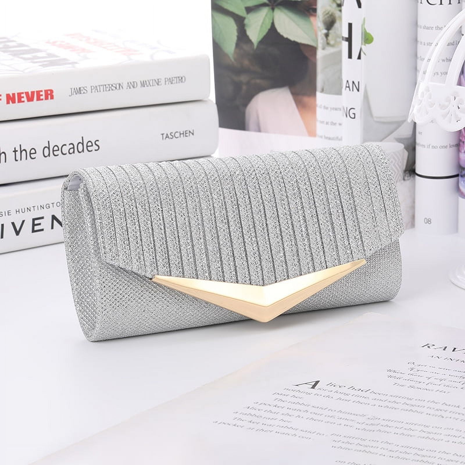 Girl Silver Envelope Clutch Bag, Women's Silver Envelope Evening Clutches Wedding And Party ...