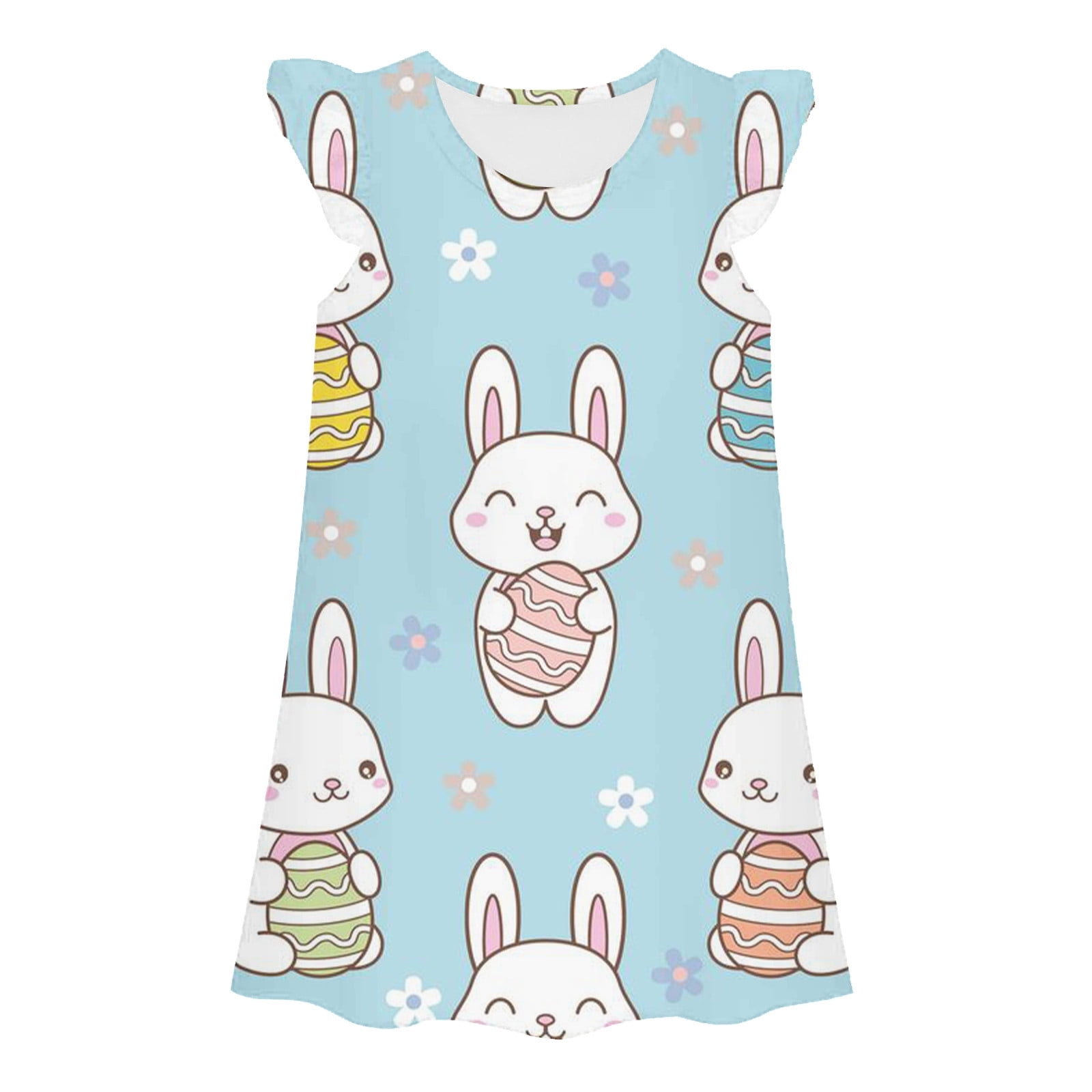 Girl Size 14-16 Easter Nightgown Cartoon Bunny Trendy Flutter Sleeve ...