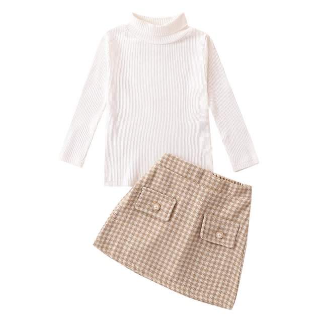 Girl Skirt Set 5-6 Toddler Girls Long Sleeve Ribbed T Shirt Pullover Tops Plaid Skirts Outfits ...