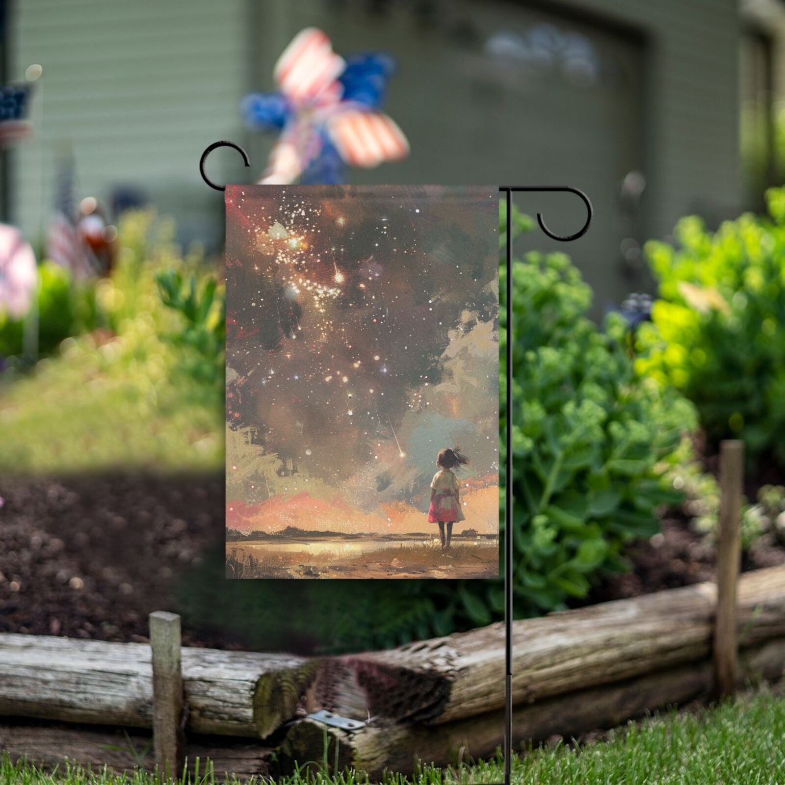 Girl Sky Firework Garden Flag Double Sided Outdoor Banners for ...