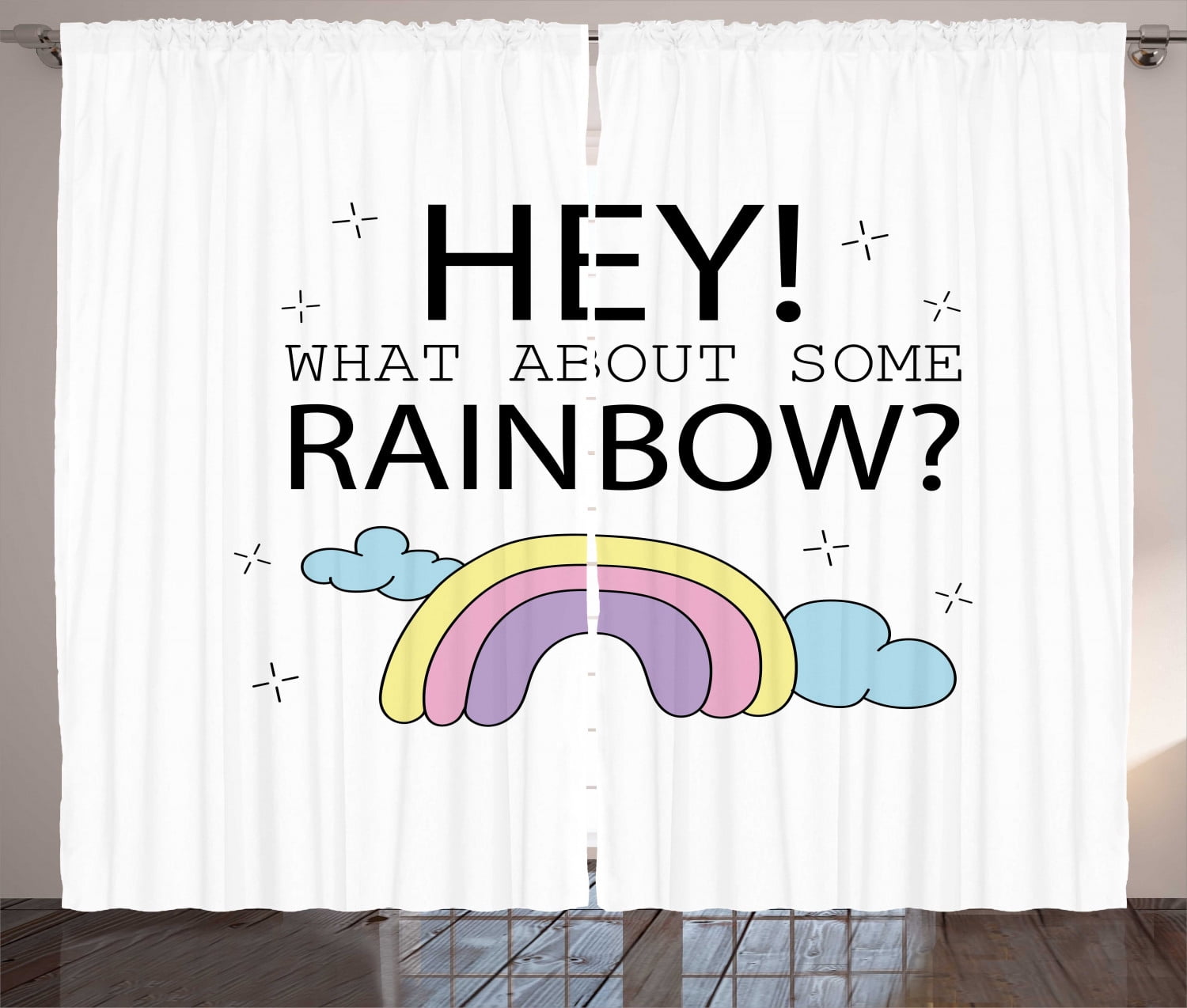 Ambesonne Girl Slogan Curtains 2 Panel Set, Doodle of Fluffy Clouds ...