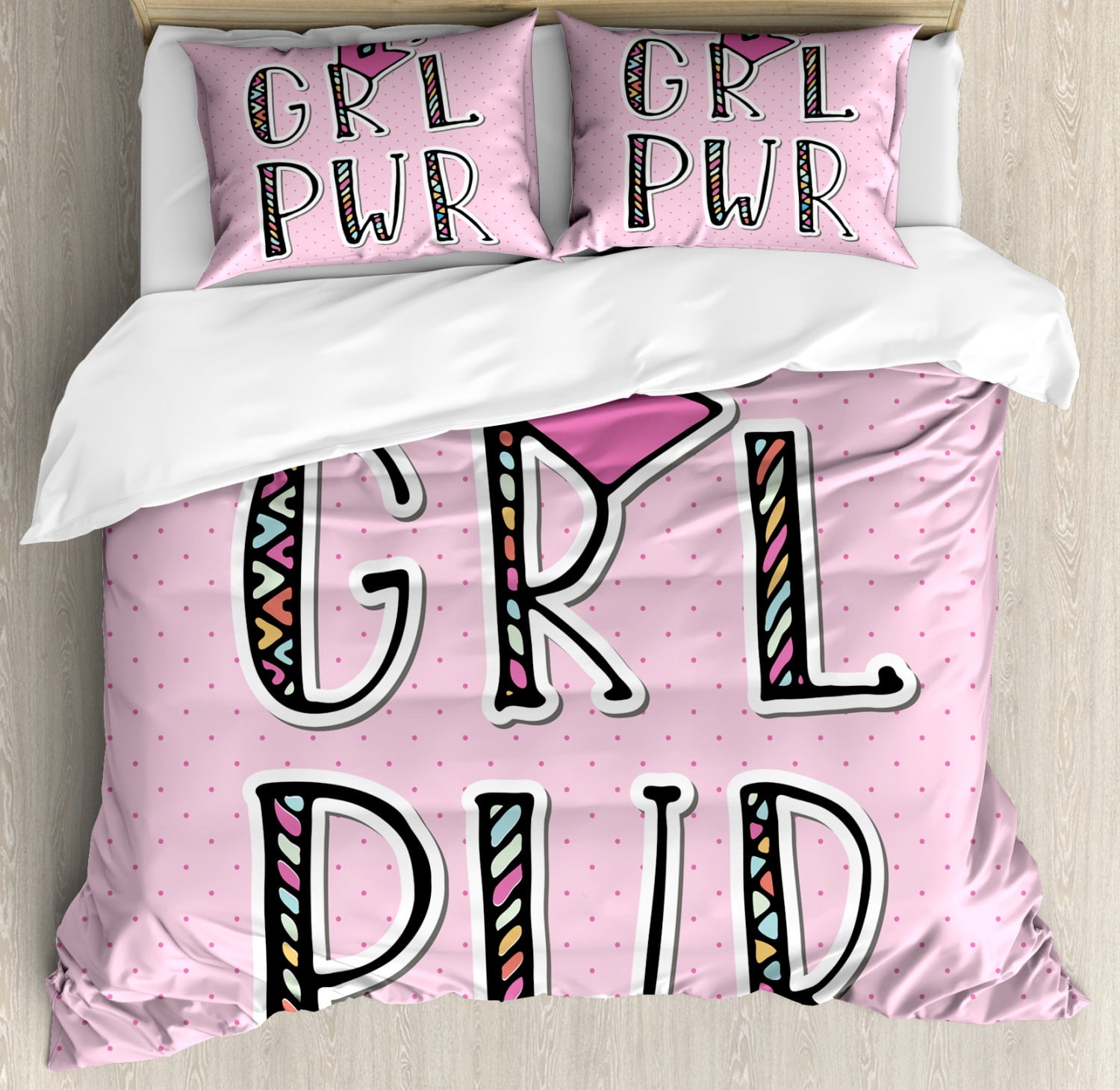Girl Slogan Duvet Cover Set King Size, Girl Power Text in Ornamental ...