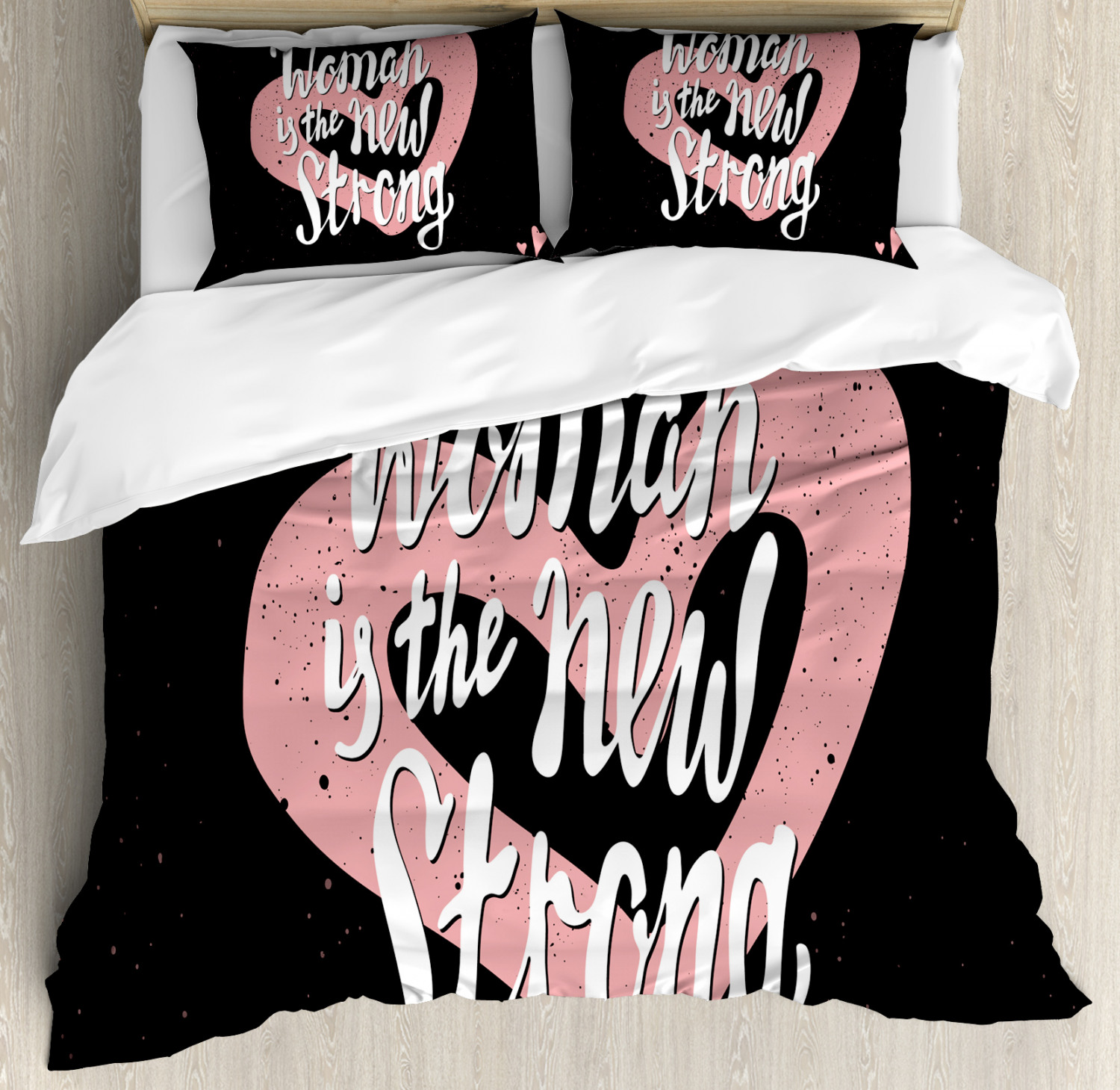Girl Slogan Duvet Cover Set King Size, Woman is the New Strong Quote in ...