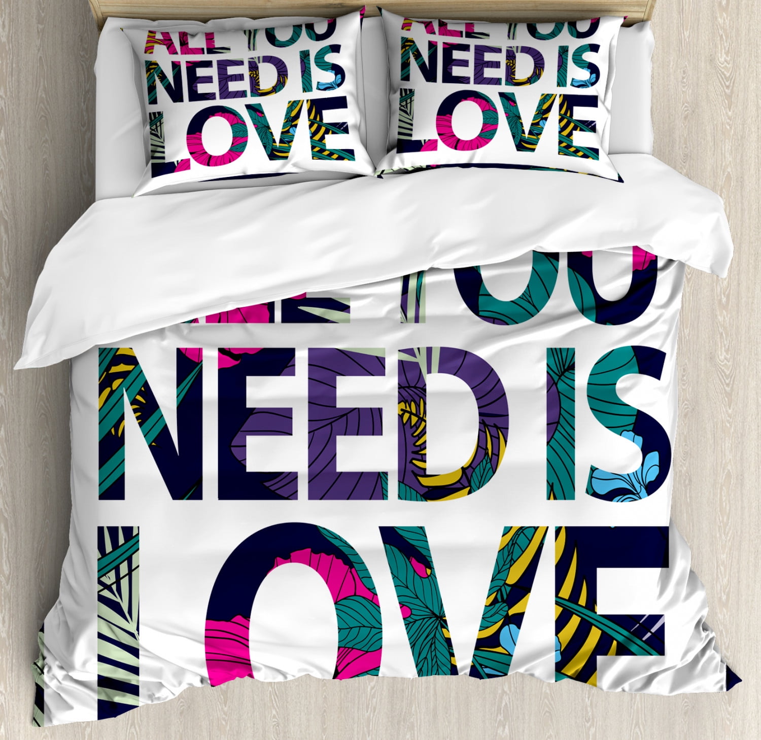 Girl Slogan Duvet Cover Set King Size, All You Need is Love Tropical ...