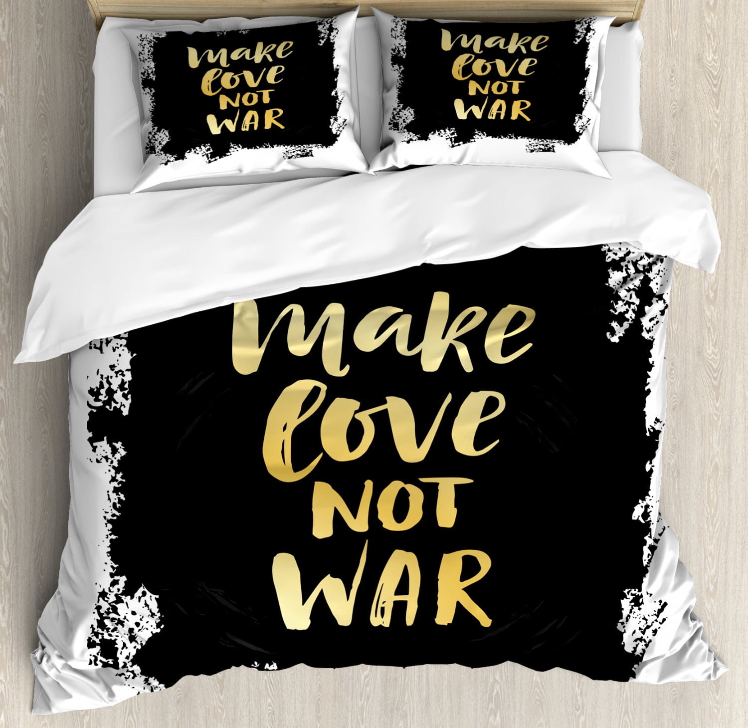 Girl Slogan Duvet Cover Set Queen Size, Make Love Quote in Paintbrush ...