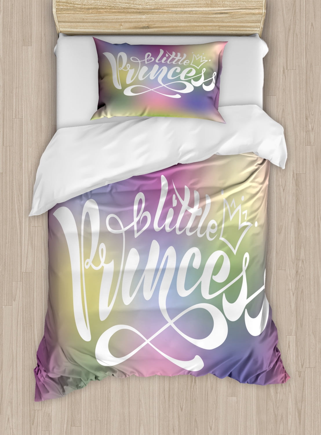 Girl Slogan Duvet Cover Set Twin Size, Little Princess Writing with a ...