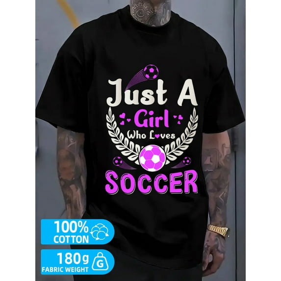 Girl Soccer Fan mens black 180G 100% Cotton Soft and comfortable ...