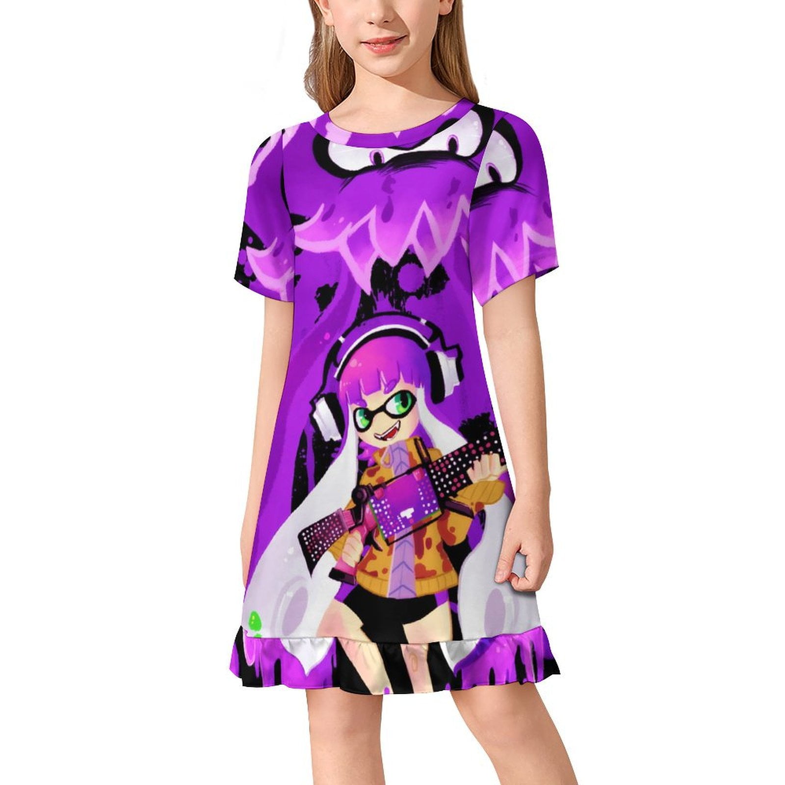 Girl Splatoon Splatter Children's Short Sleeved Dress 3D Printed ...
