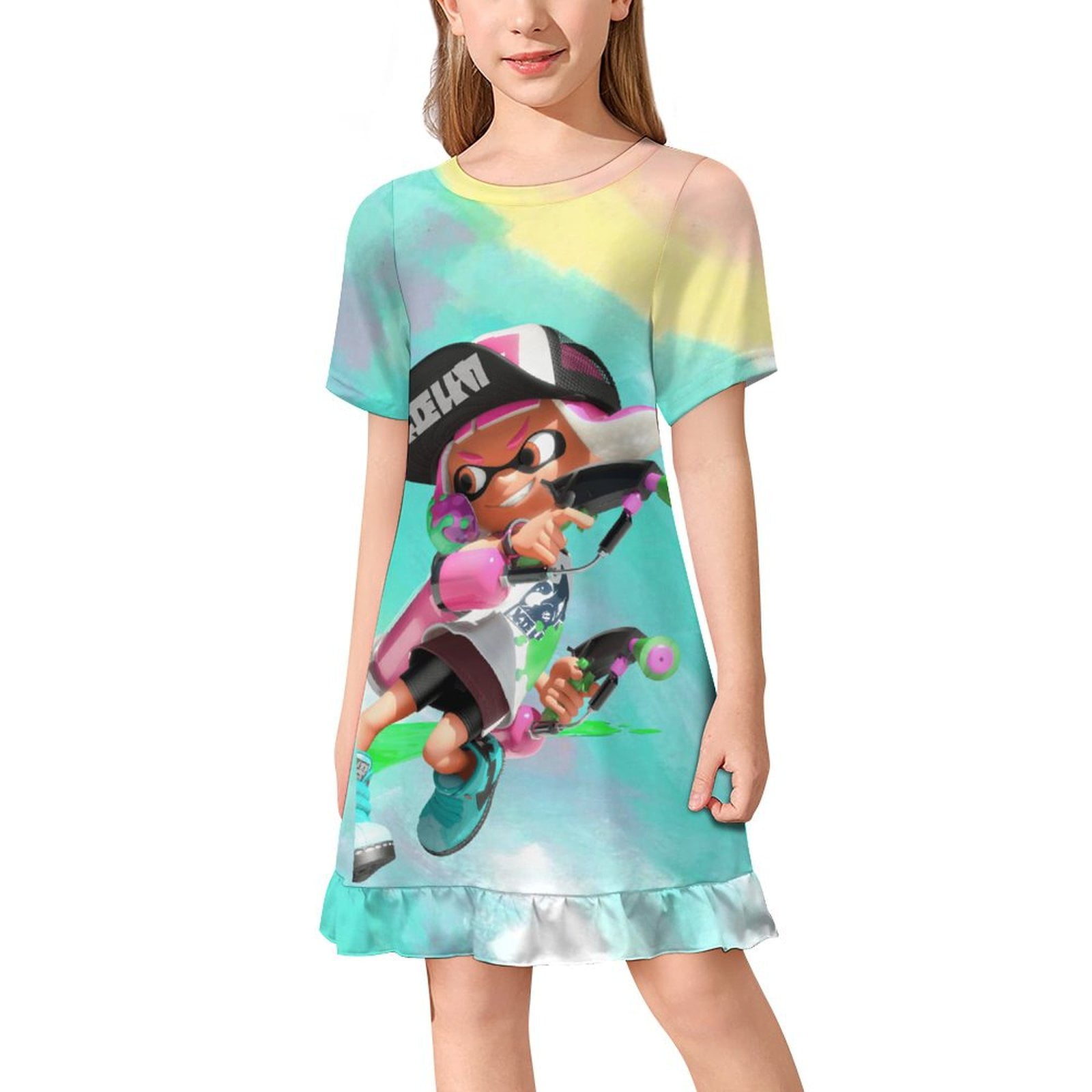 Girl Splatoon Squid Game Children's Short Sleeved Dress 3D Printed ...