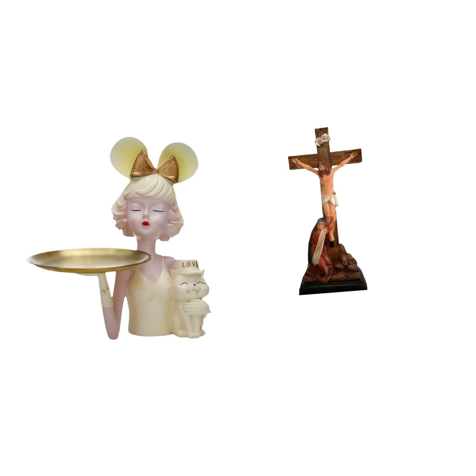 Girl Statue with Key Storage Tray Mother Mary Religious Sculpture Resin ...