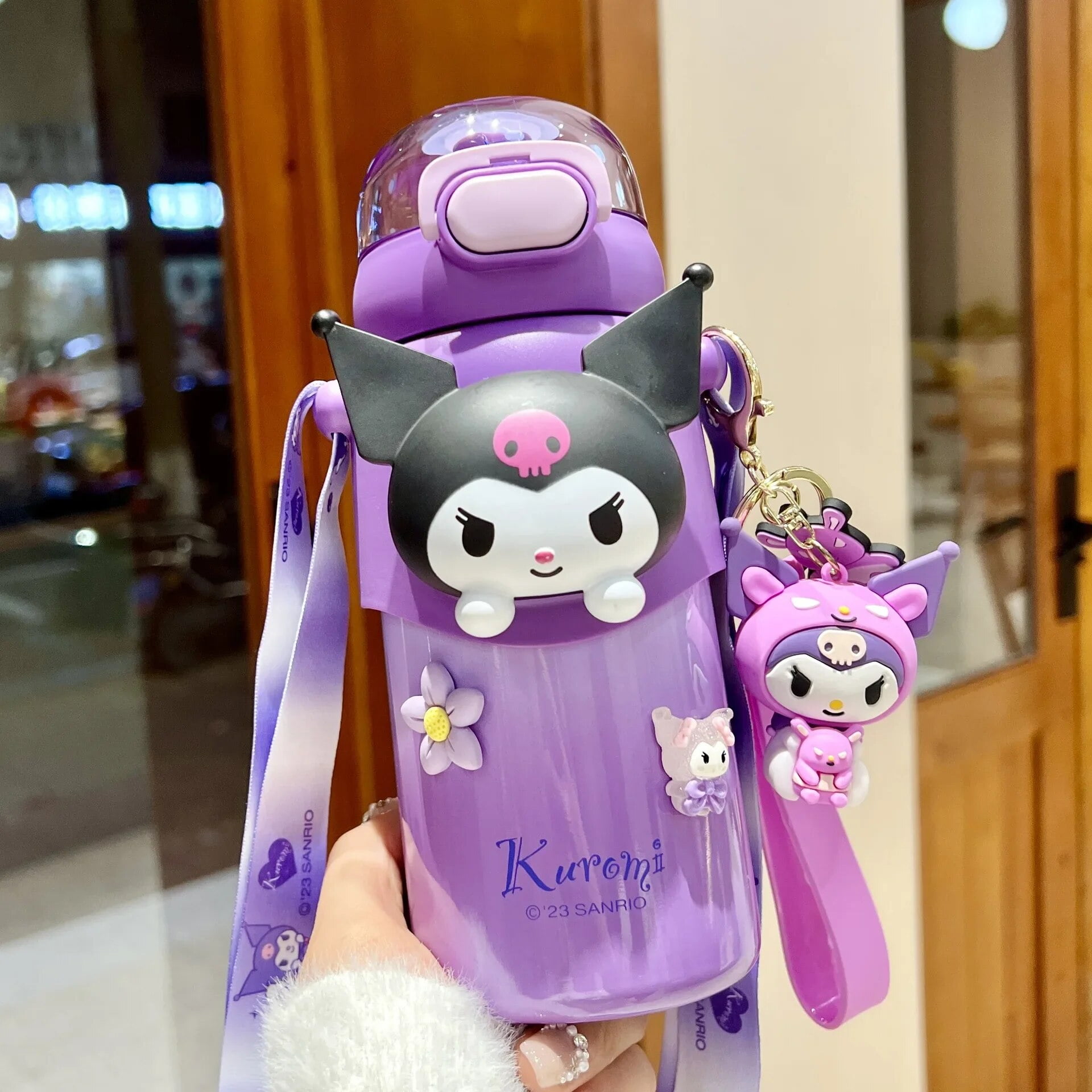 Girl Straw Kettle Crossbody Stainless Steel Kawaii 500ml Sanrio Kuromi ...