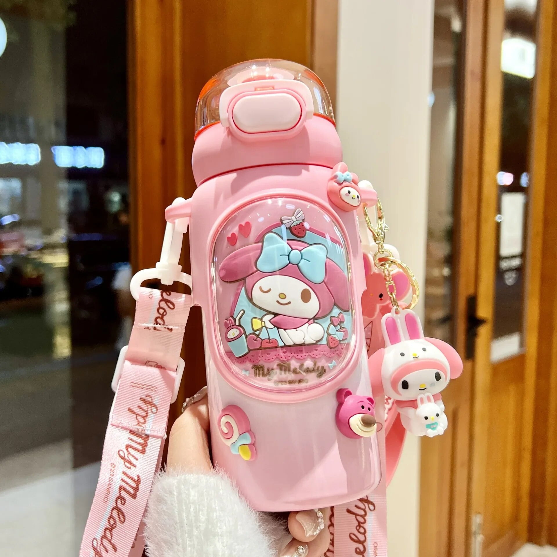 Girl Straw Kettle Crossbody Stainless Steel Kawaii 500ml Sanrio Kuromi ...