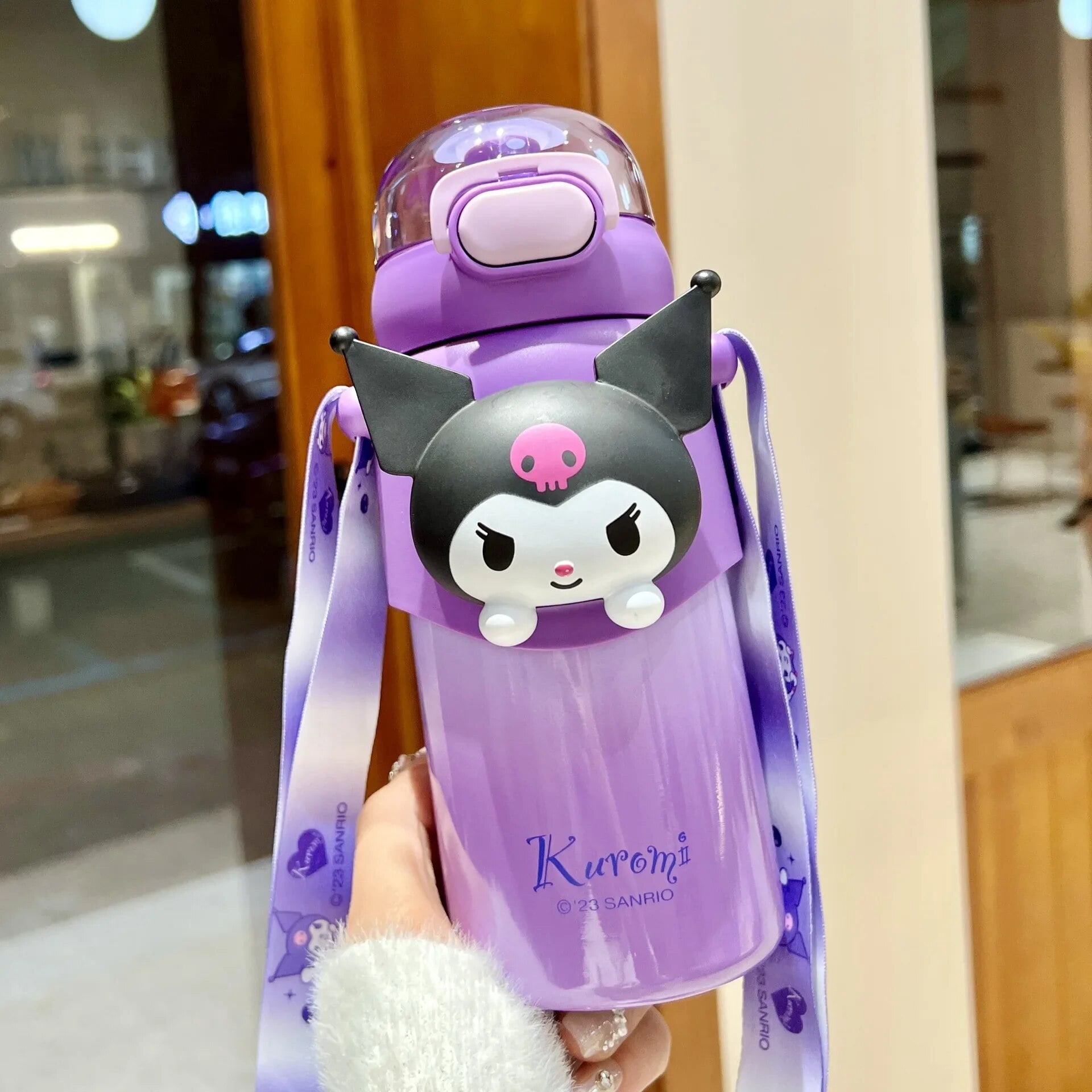 Girl Straw Kettle Crossbody Stainless Steel Kawaii 500ml Sanrio Kuromi ...