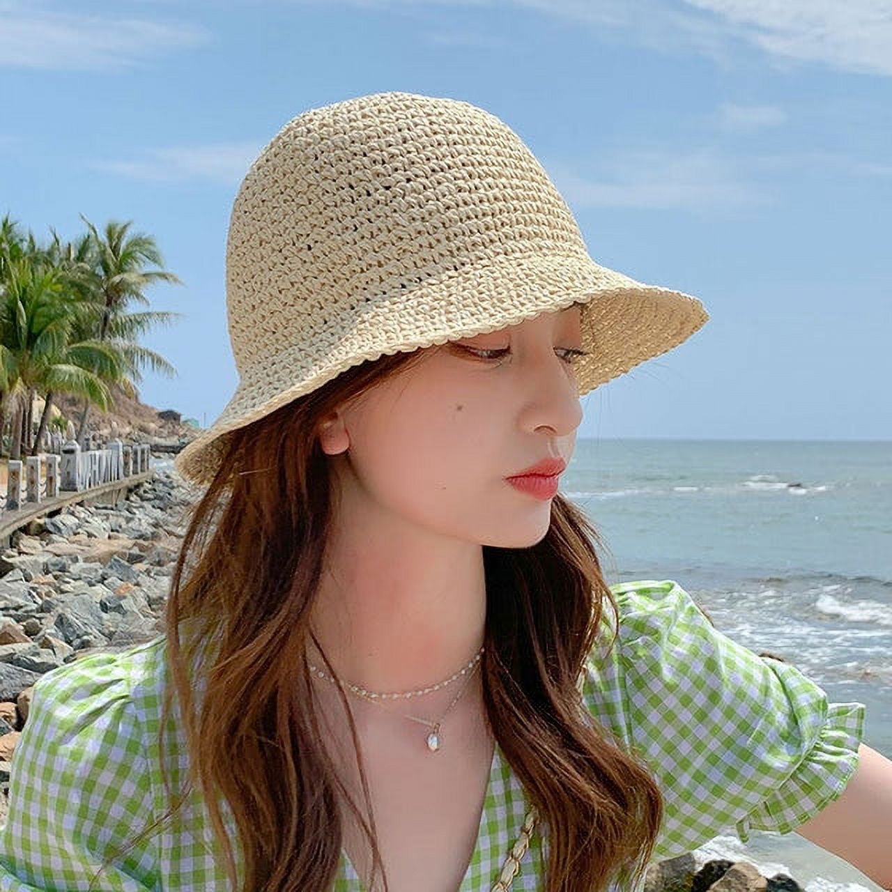 Girl Sun Hat Wide Brim Floppy Summer Hats for Women Beach Panama Straw ...