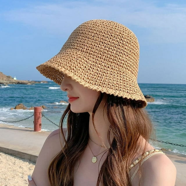 Girl Sun Hat Wide Brim Floppy Summer Hats for Women Beach Panama Straw ...