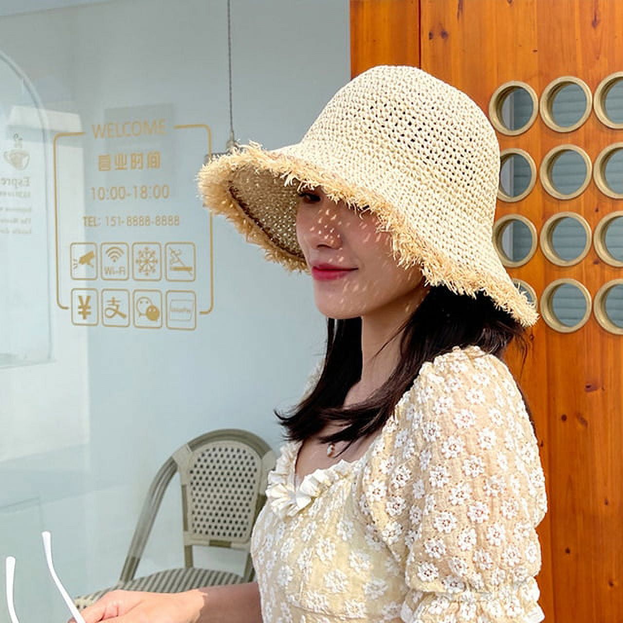 Girl Sun Hat Wide Brim Floppy Summer Hats for Women Beach Panama Straw ...