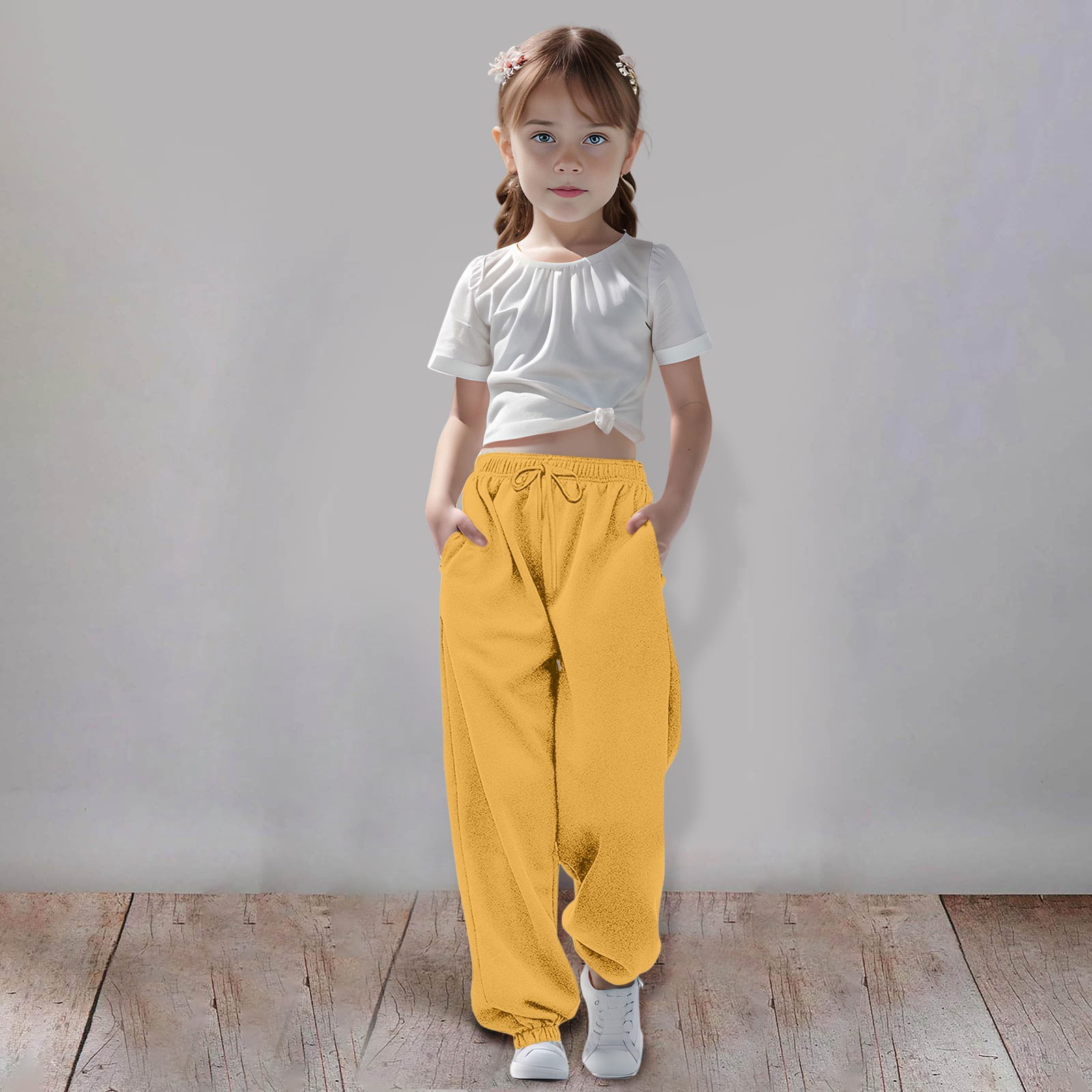 Girl Sweatpants Size 5-6 Solid Color Sports Cute Joggers Elastic Waist ...