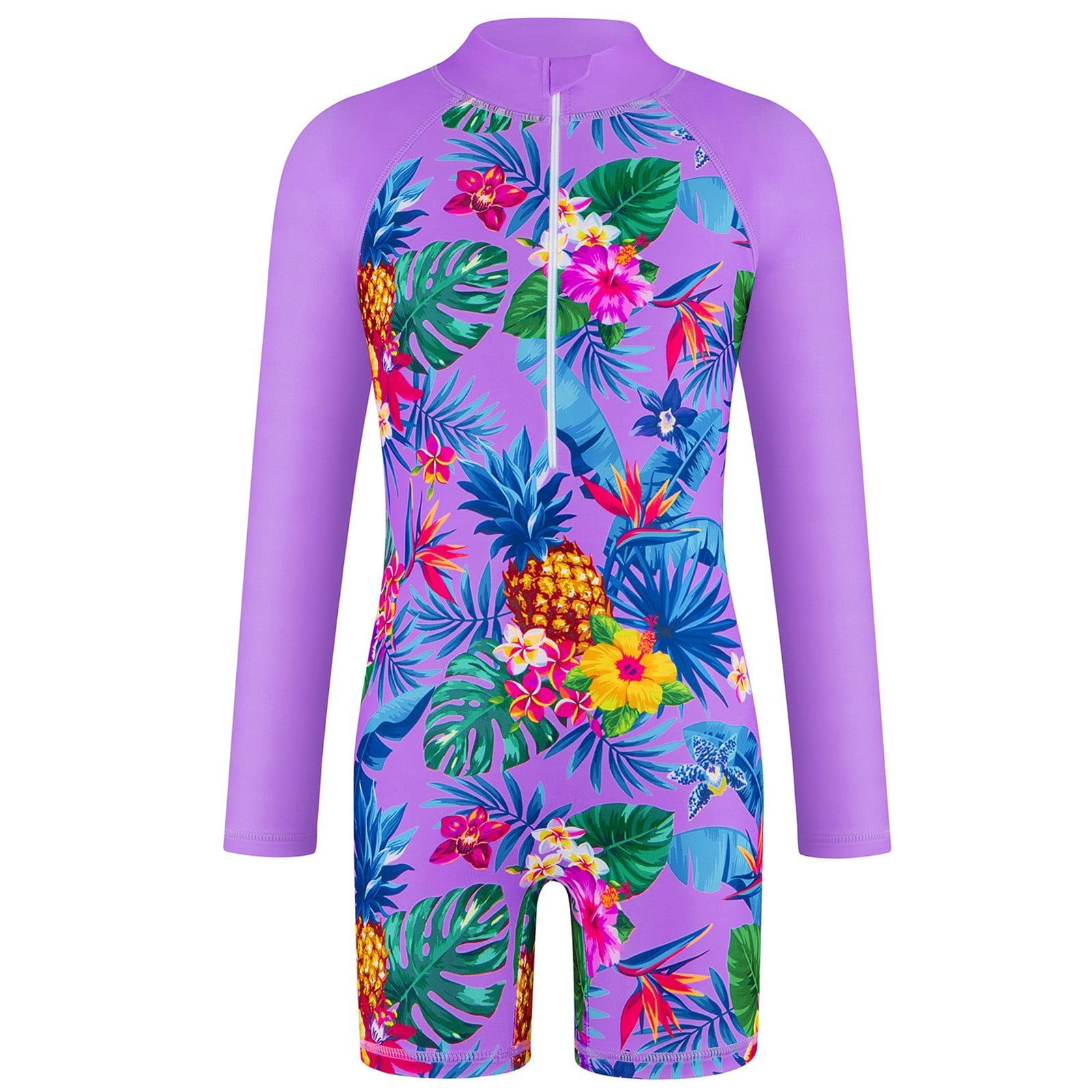Girl Swimsuit Fashion Leaf Printed Long Sleeve Swim Sunscreen Quick Dry ...
