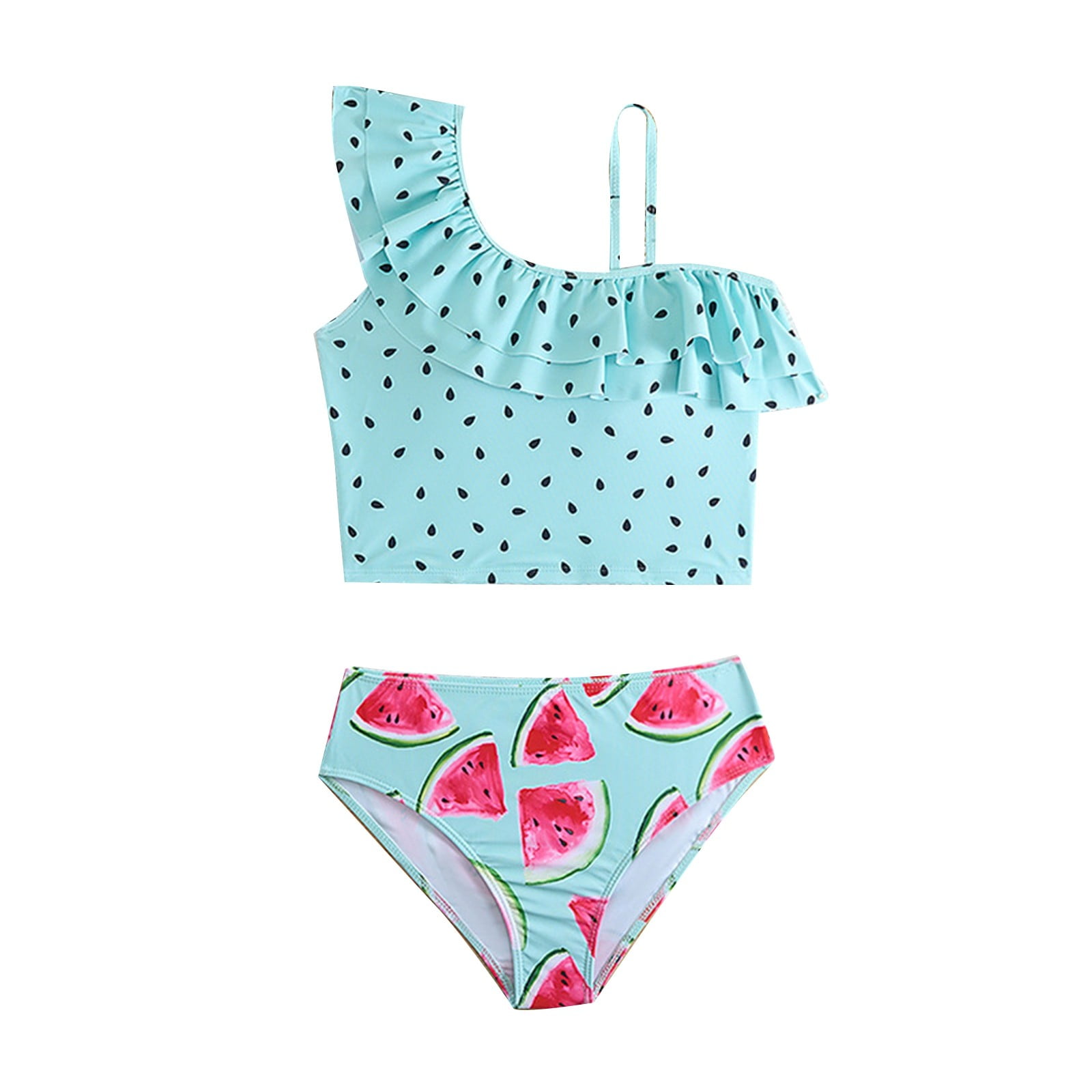 Girl Swimsuit Fashion Watermelon Print Off Shoulder High Waist Split ...