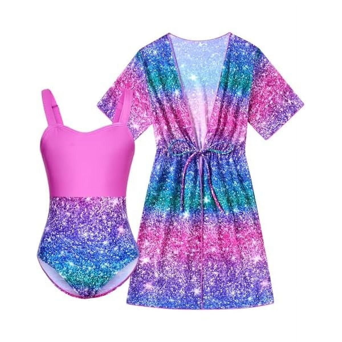 Girl Swimsuit One Piece Size 8 9 Bathing Suit Cover up Glitter Print ...
