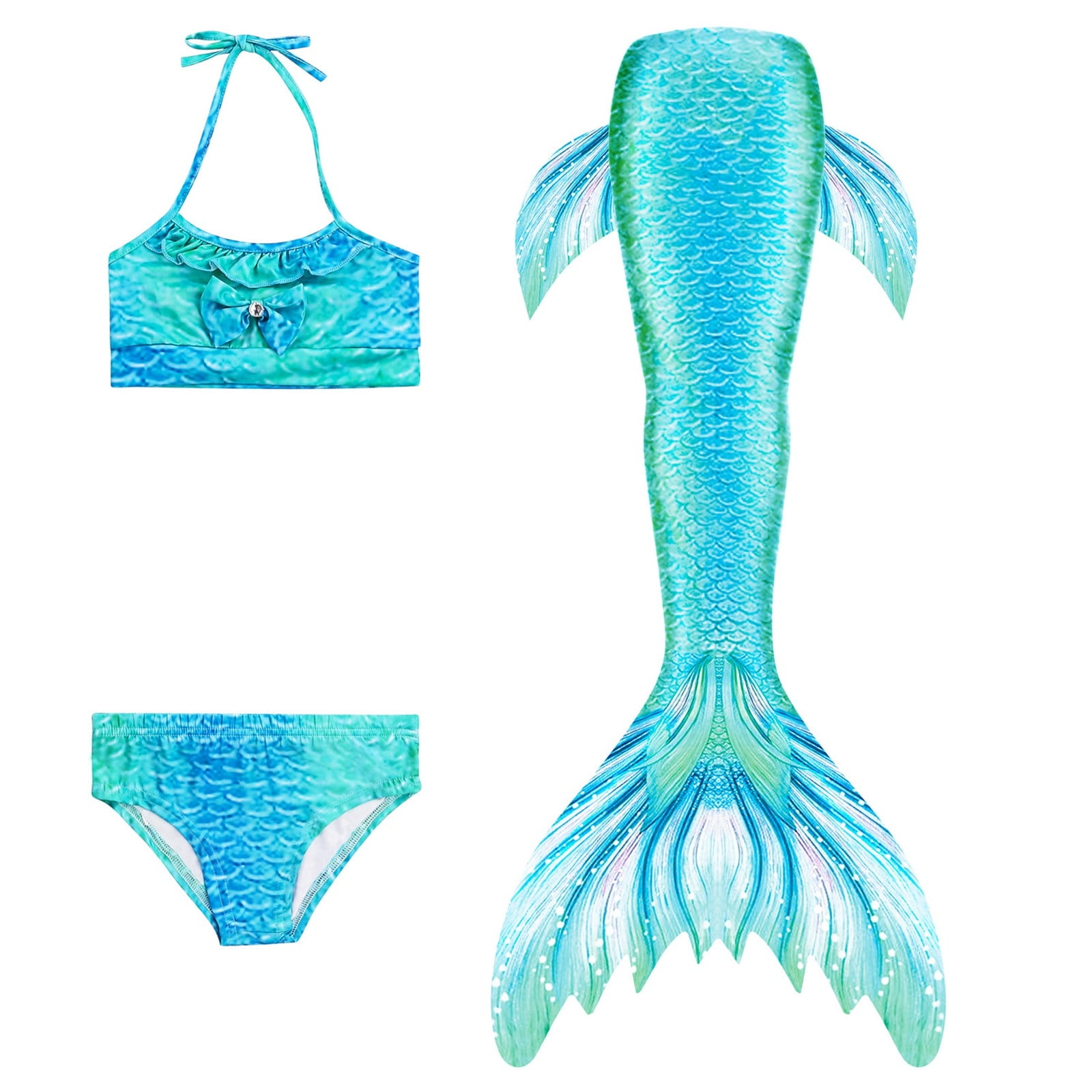 Girl Swimsuit Spring Summer Resort Beach Sunscreen Solid Ruffles Split ...