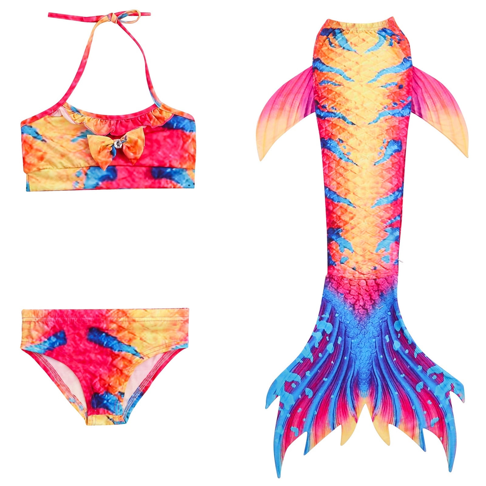 Girl Swimsuit Spring Summer Resort Beach Sunscreen Solid Ruffles Split ...