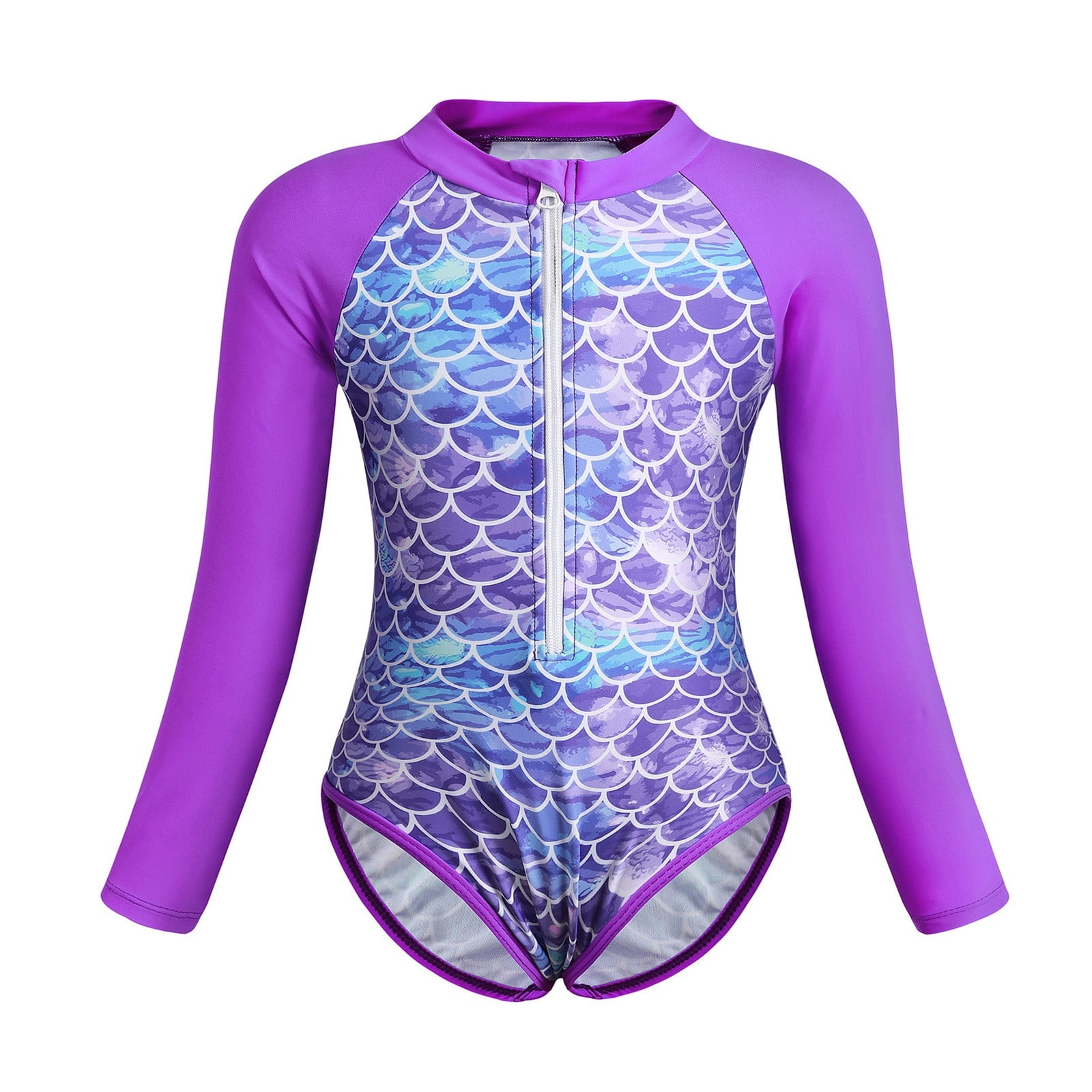 Girl Swimsuit Summer Long Sleeve Scales Swim Pools Hot Springs Onesie ...