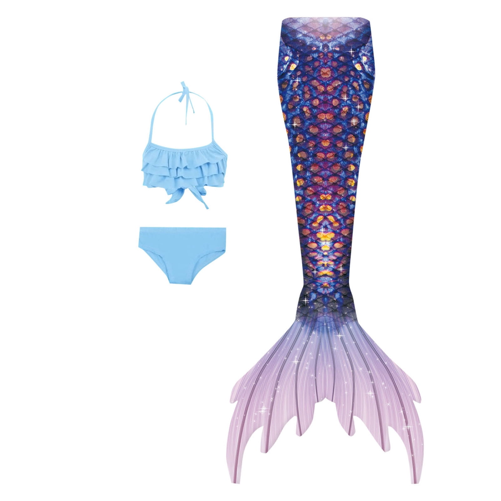 Girl Swimsuit Toddler 3 Pieces Fish Tail Bikini Outfit Floral Bowknota ...