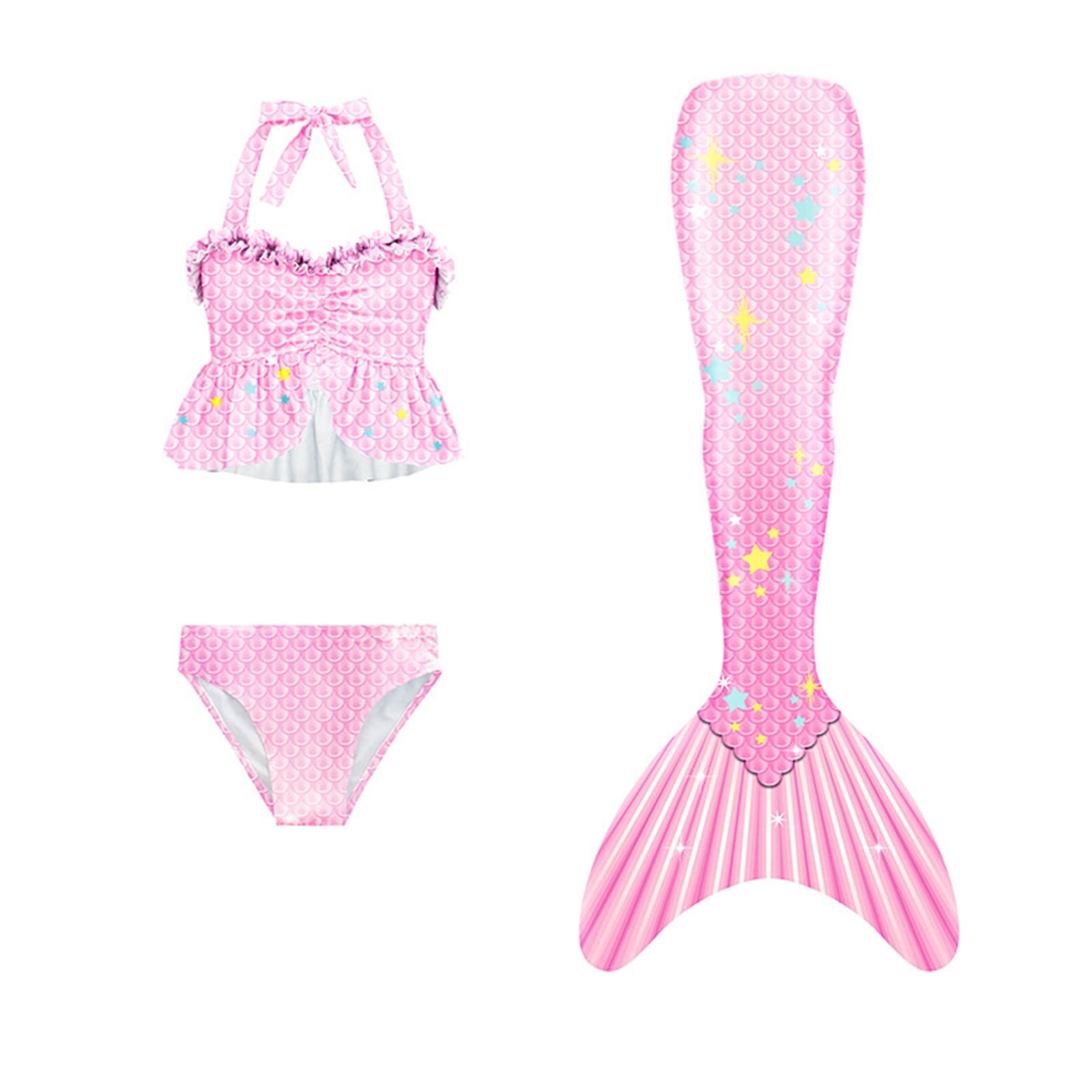 Girl Swimsuit Toddler 3 Pieces Fish Tail Outfits Gradient Print Strap ...