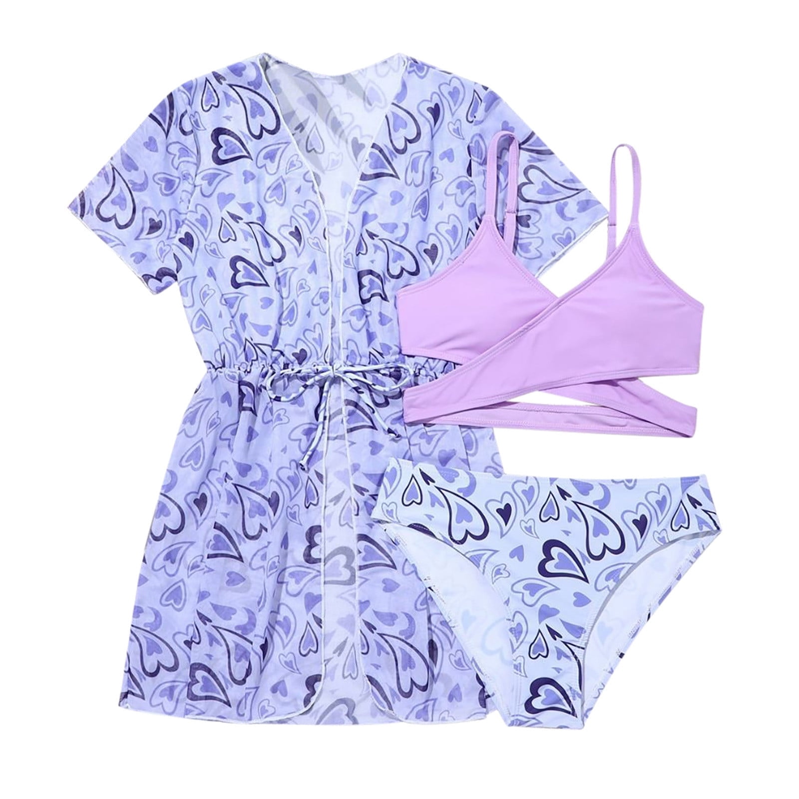 Girl Swimwear 3 Piece Bikini Swimsuit Set Cute Floral Bathing Suit With ...