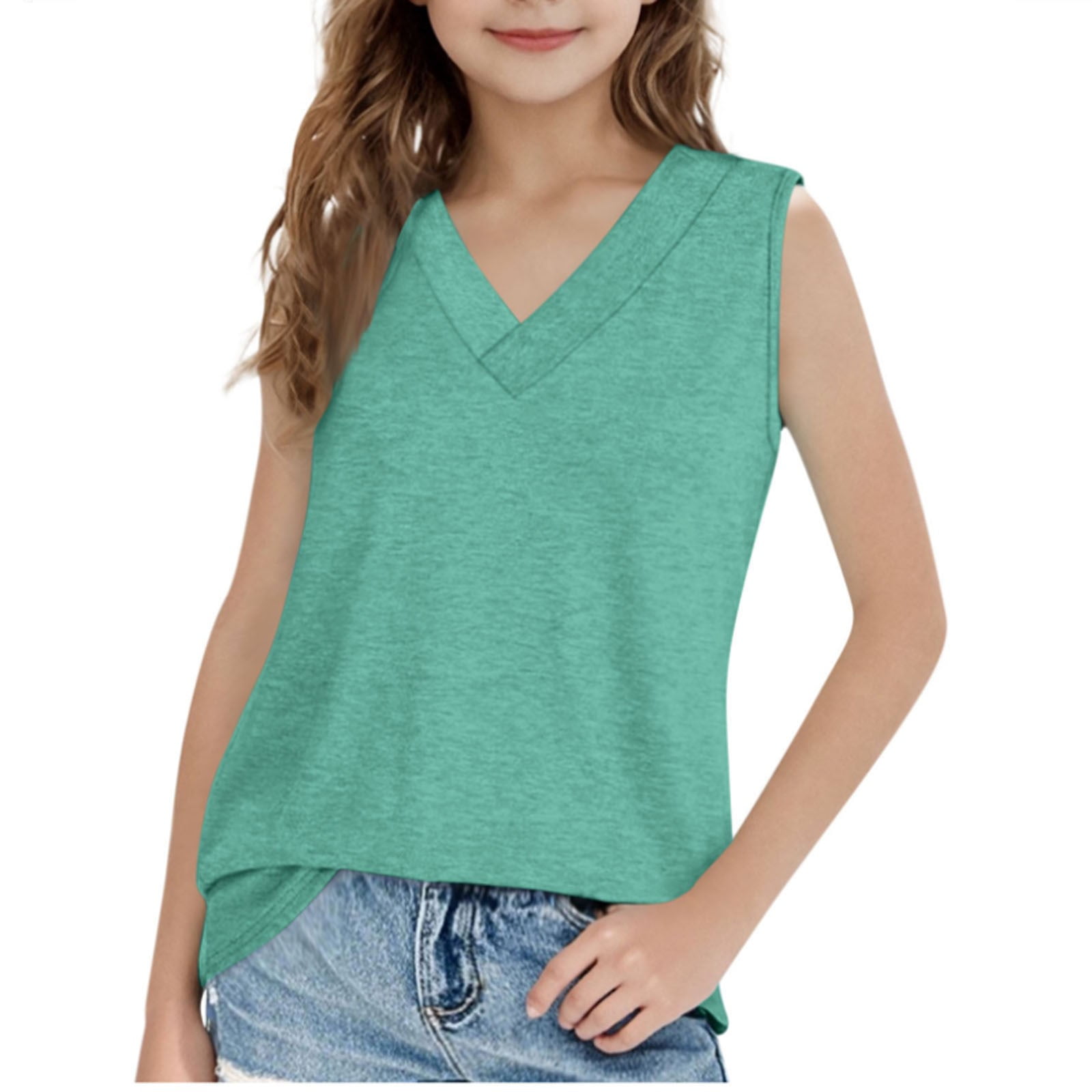 Girl Tank Tops 2025 Summer V Neck Sleeveless Casual Beach Vacation ...