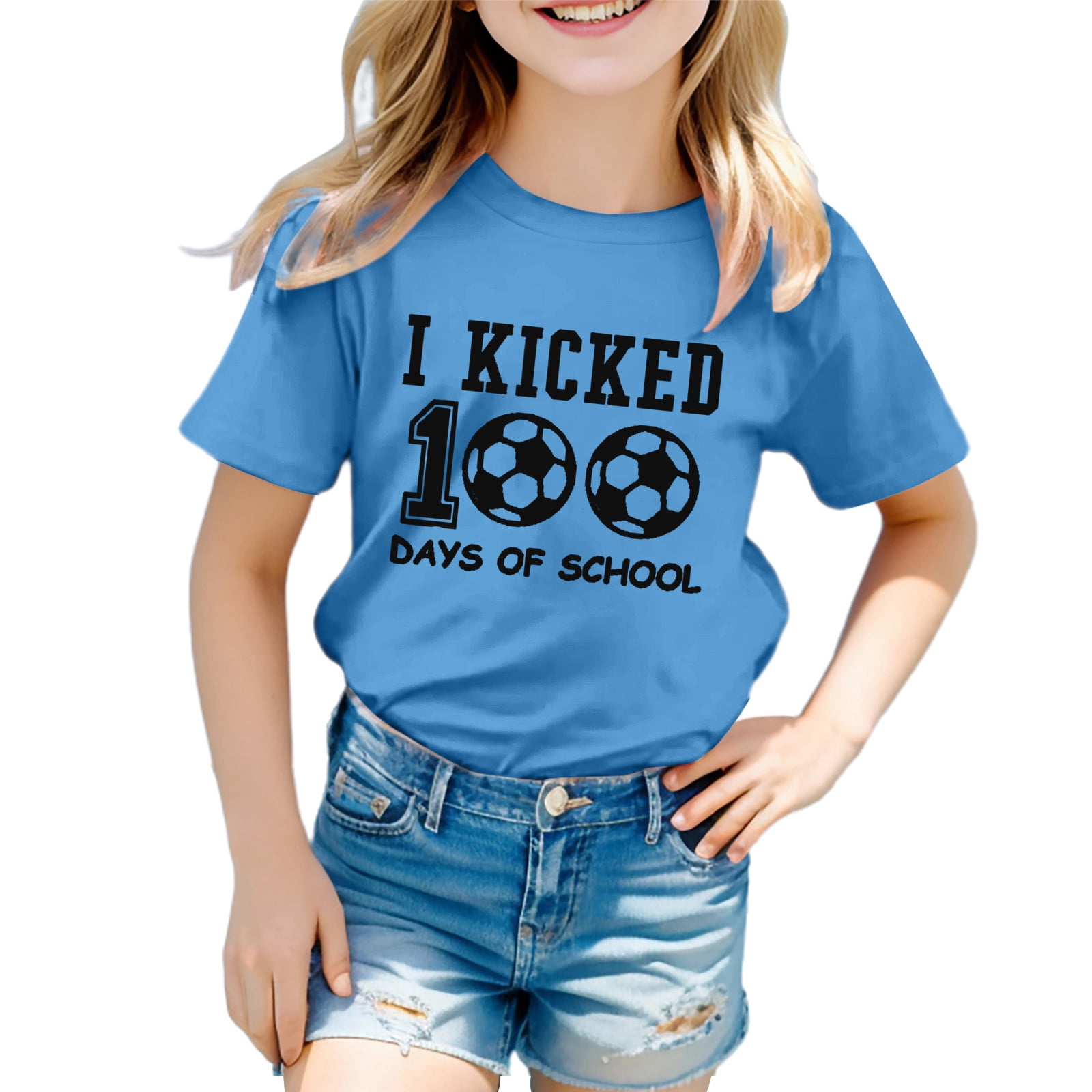Girl Top Letter Graphic Printed 100 Days of School T Shirt Relaxed Fit ...