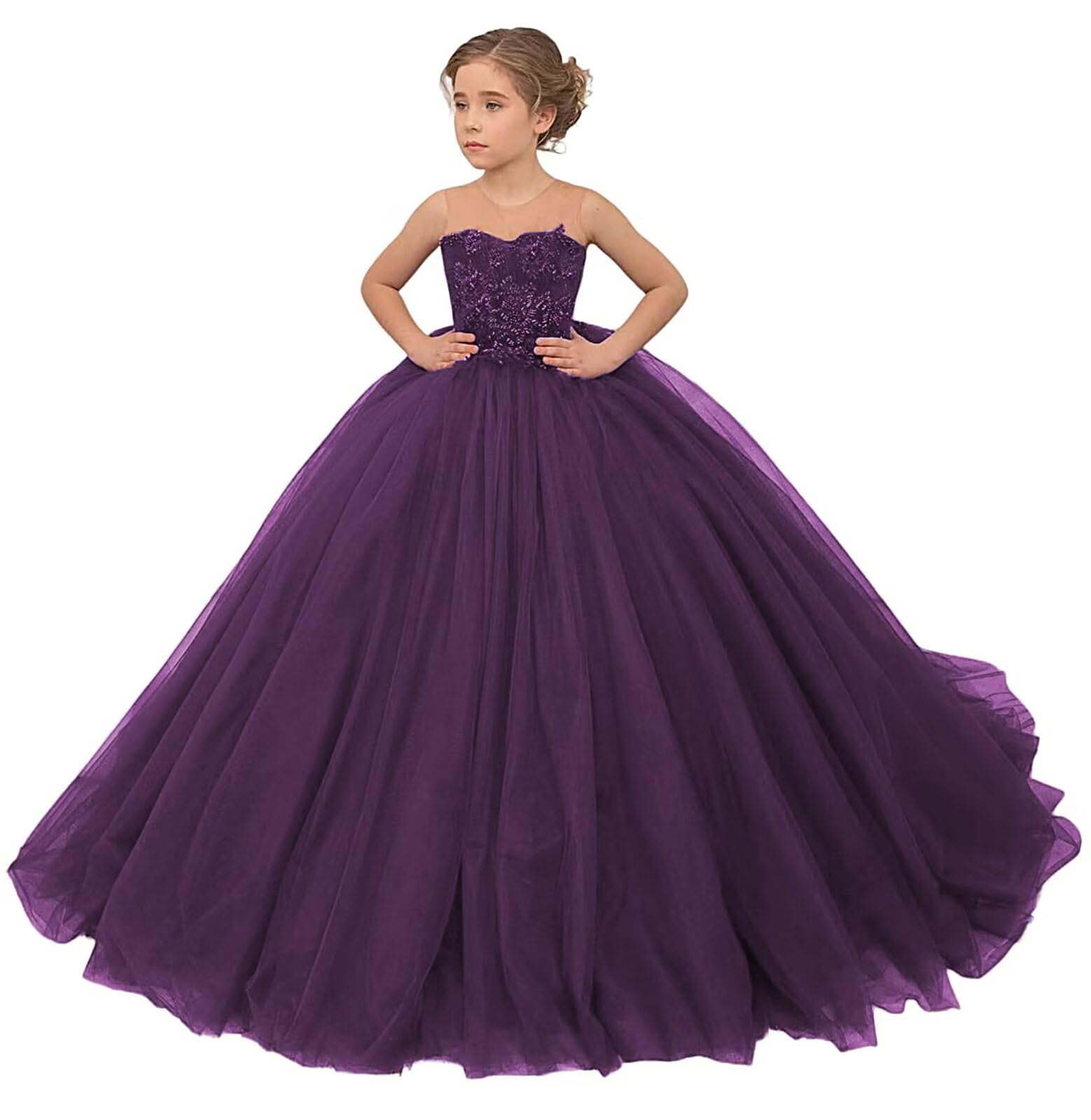 Girl Tulle Flower Dress for Wedding Lace Applique Princess Pageant ...