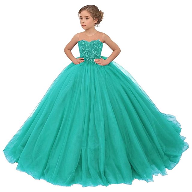 Girl Tulle Flower Dress for Wedding Lace Applique Princess Pageant ...