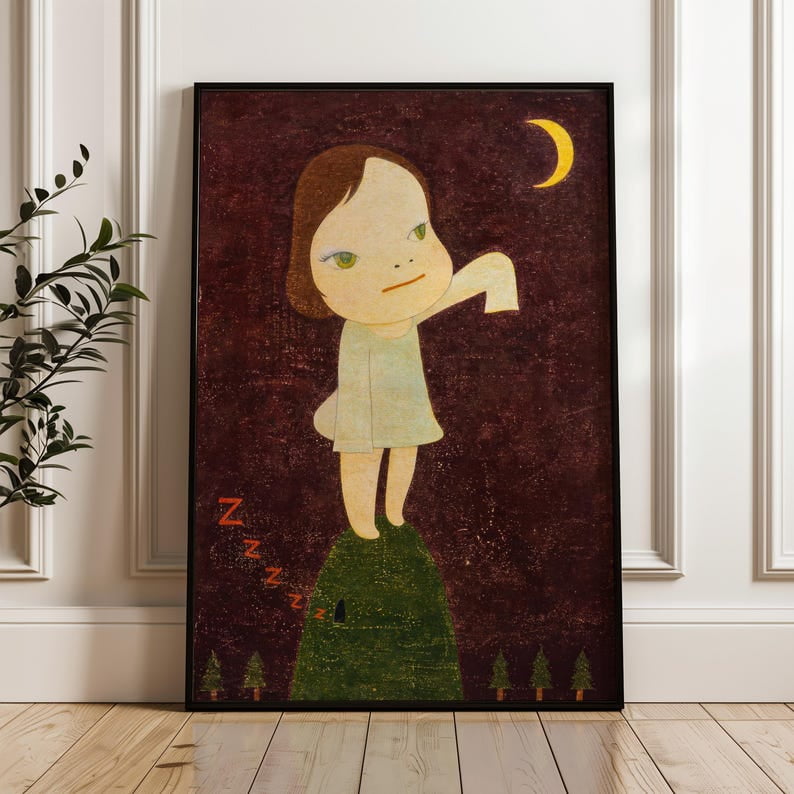 Girl Under Crescent Moon, Yoshitomo Nara Wall Art Print, Contemporary ...