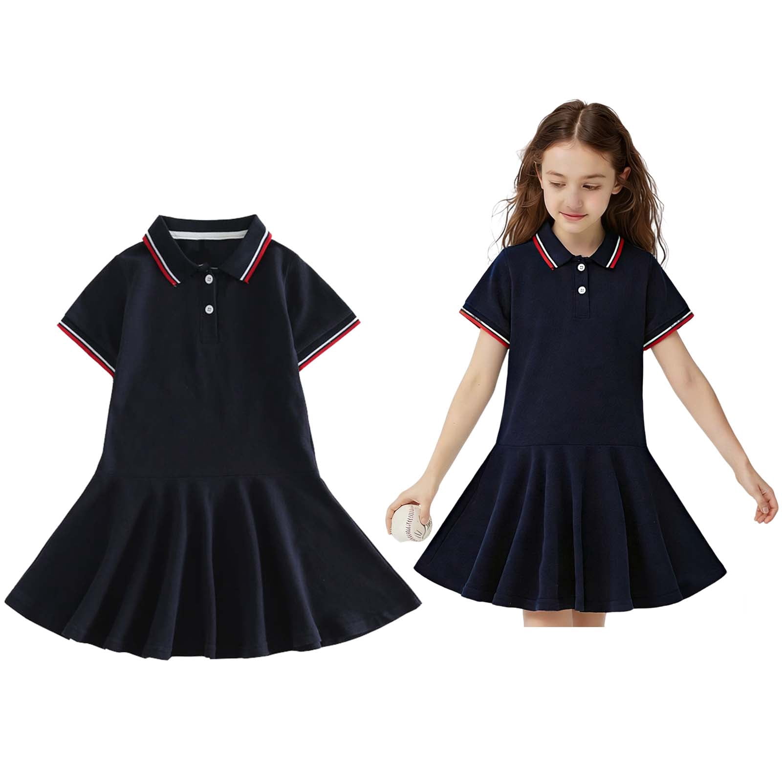 Girl Uniform Dress Short Sleeve Polo Dress Navy Tennis Dress Back To ...