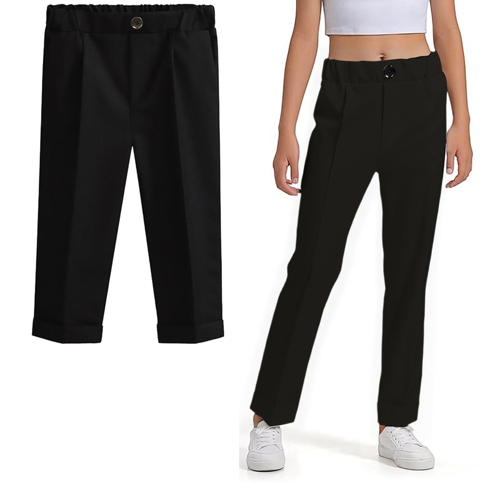 Girl Uniform Pants Dress Pants High Stretchy Straight Pants with ...