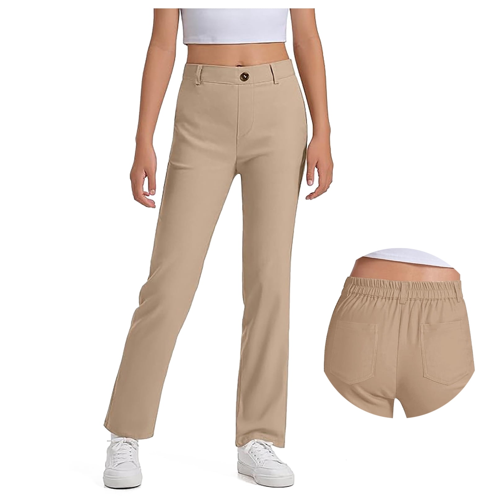 Girl Uniform Pants Elastic Waist Pull On Straight School Pants with ...